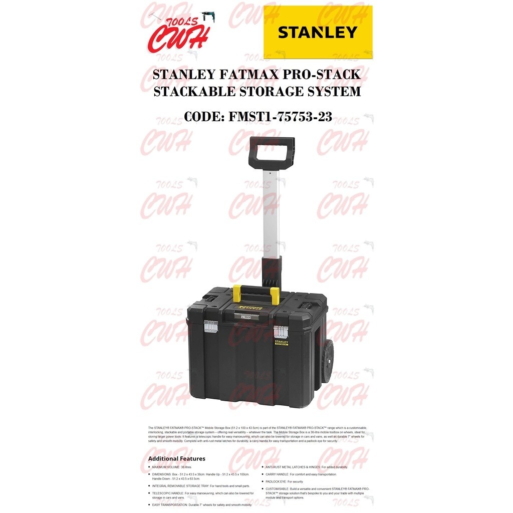 STANLEY FATMAX PRO-STACK TSTAK STACKABLE MOBILE TOOLBOX TOOL BOX CART ...