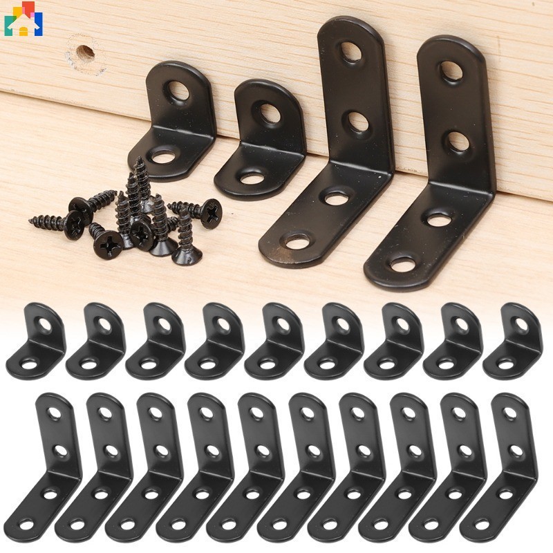 10Pcs/10Sets Black Silver L-shaped Right Angle Support Corner Brackets ...