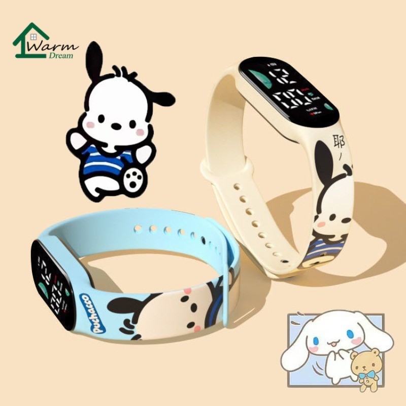 Pochacco Kids Watch Kuromi LED Light Watch Silicone Strap Dial Children ...