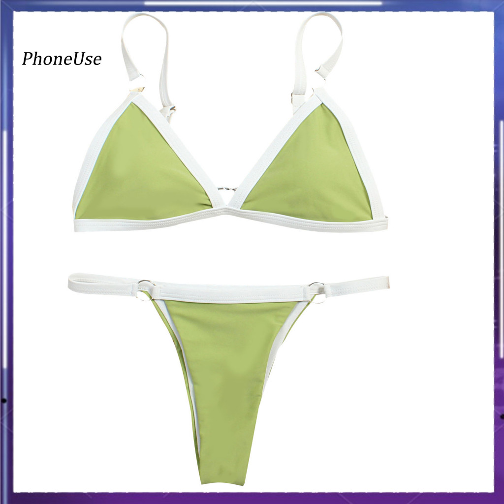 Phoneuse Sexy Women Patchwork Triangle Cup Bra O Ring G String Briefs