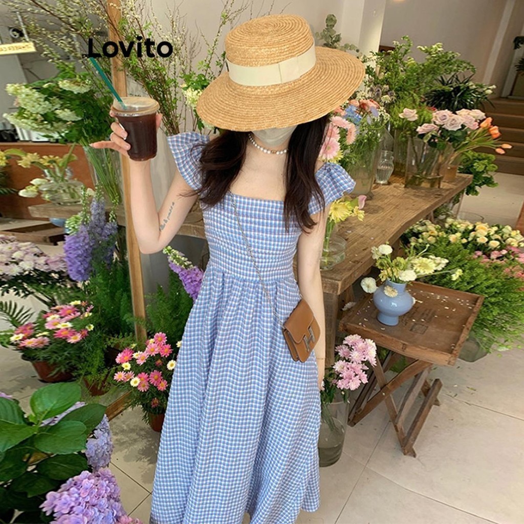 Lovito Vintage Plaid Pattern Pleated Dress for Women LNE55533 | Shopee ...