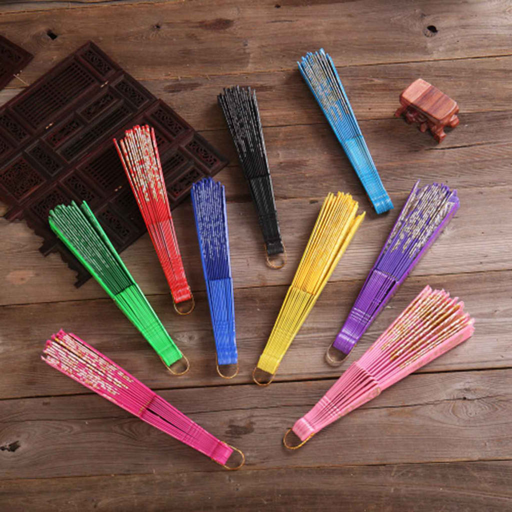 Retro Folding Hand Fan Plastic Gold Powder Craft Fan White Wedding ...