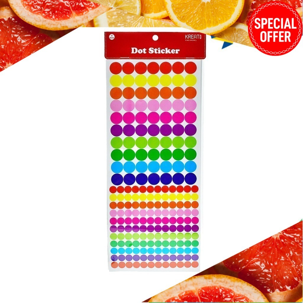 Sticker Bulat Warna-warni, Kreati Colourful Round Dot Sticker (4 sheets ...