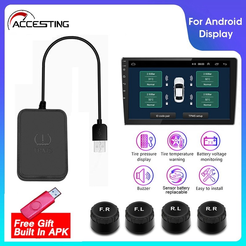 【Free USB】USB Android Tpms Car Tire Pressure Alarm Monitor System for Vehicle Android Player ...