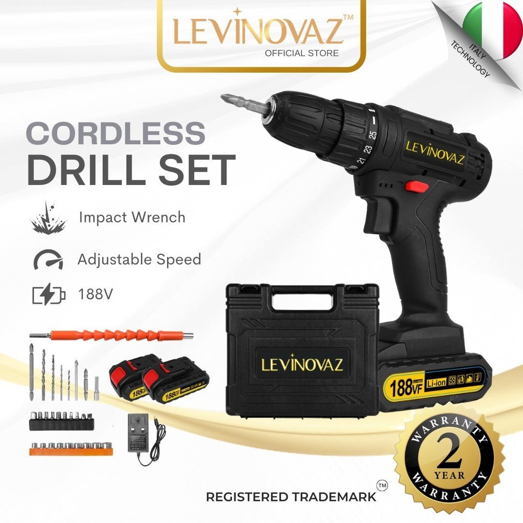LEVINOVAZ Cordless Drill Set 188VF 2 Speeds Electric Screwdriver Drill ...
