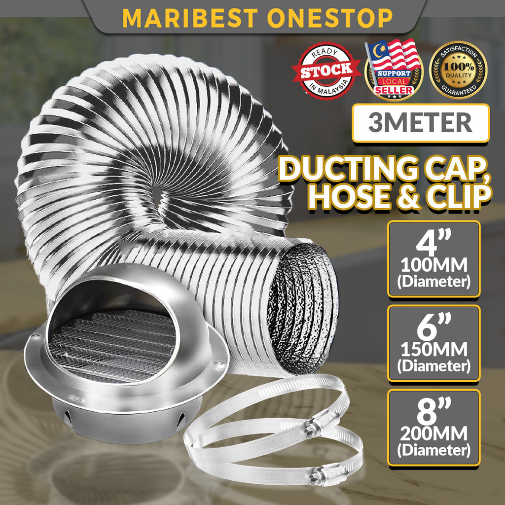 4" / 6" / 8" 3M Aluminium Ducting Hose Set with Stainless Steel Ducting ...