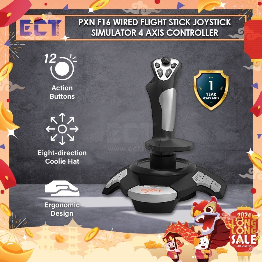 PXN F16 Wired Flight Stick Joystick Simulator 4 Axis Controller with Dual Vibration and 12 ...