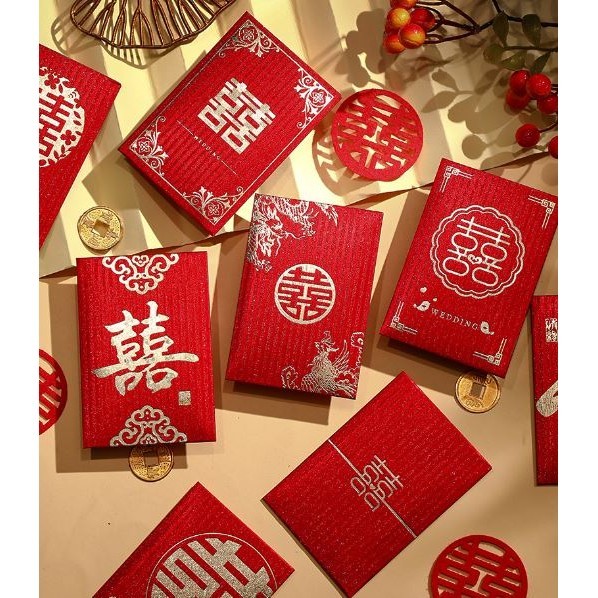 10Pcs/pack 2024 Wedding Ang bao Red Packet Double Happiness Red ...