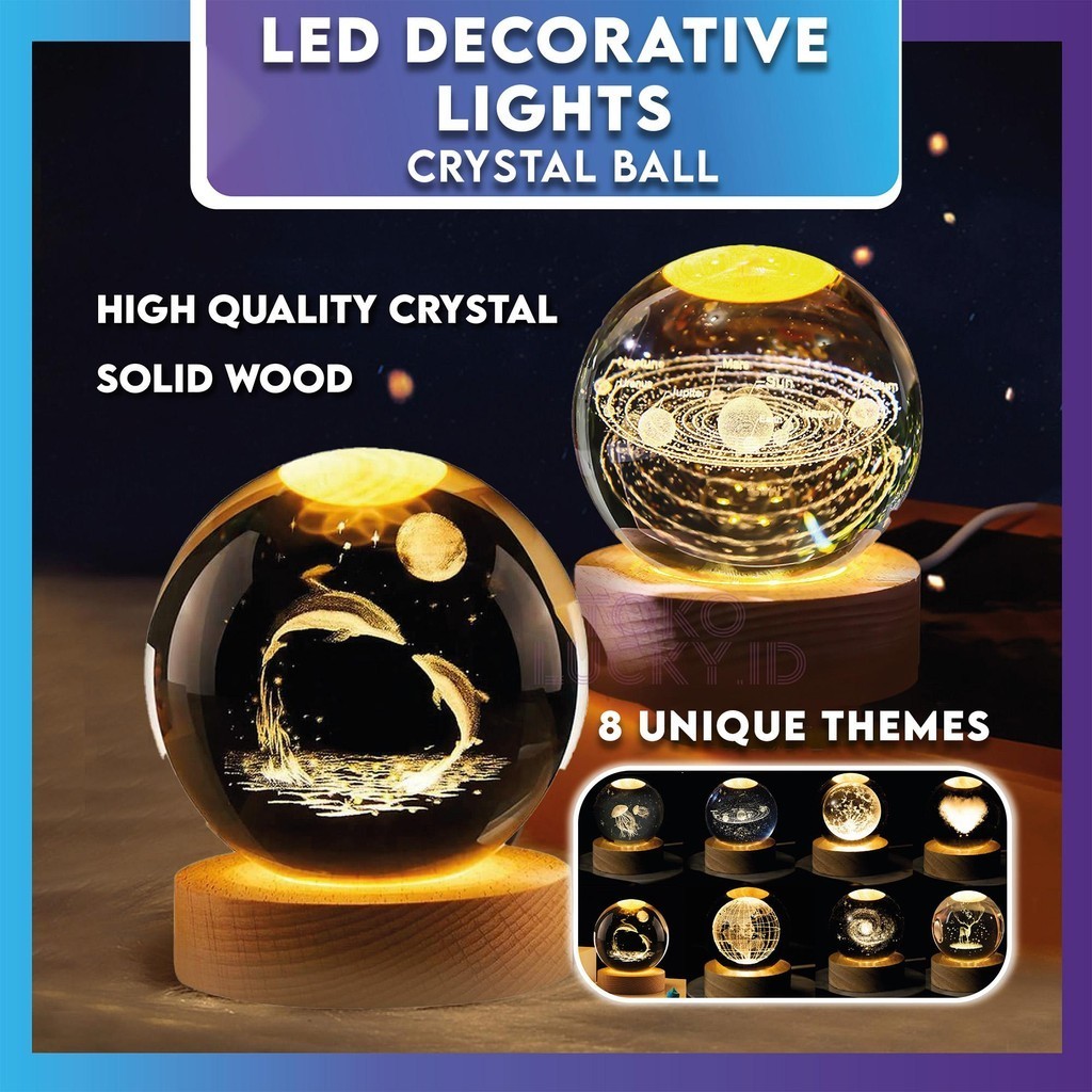 Crystal Ball Lamp 3D Night USB Wiring For Bedroom Bedside Gift Home ...