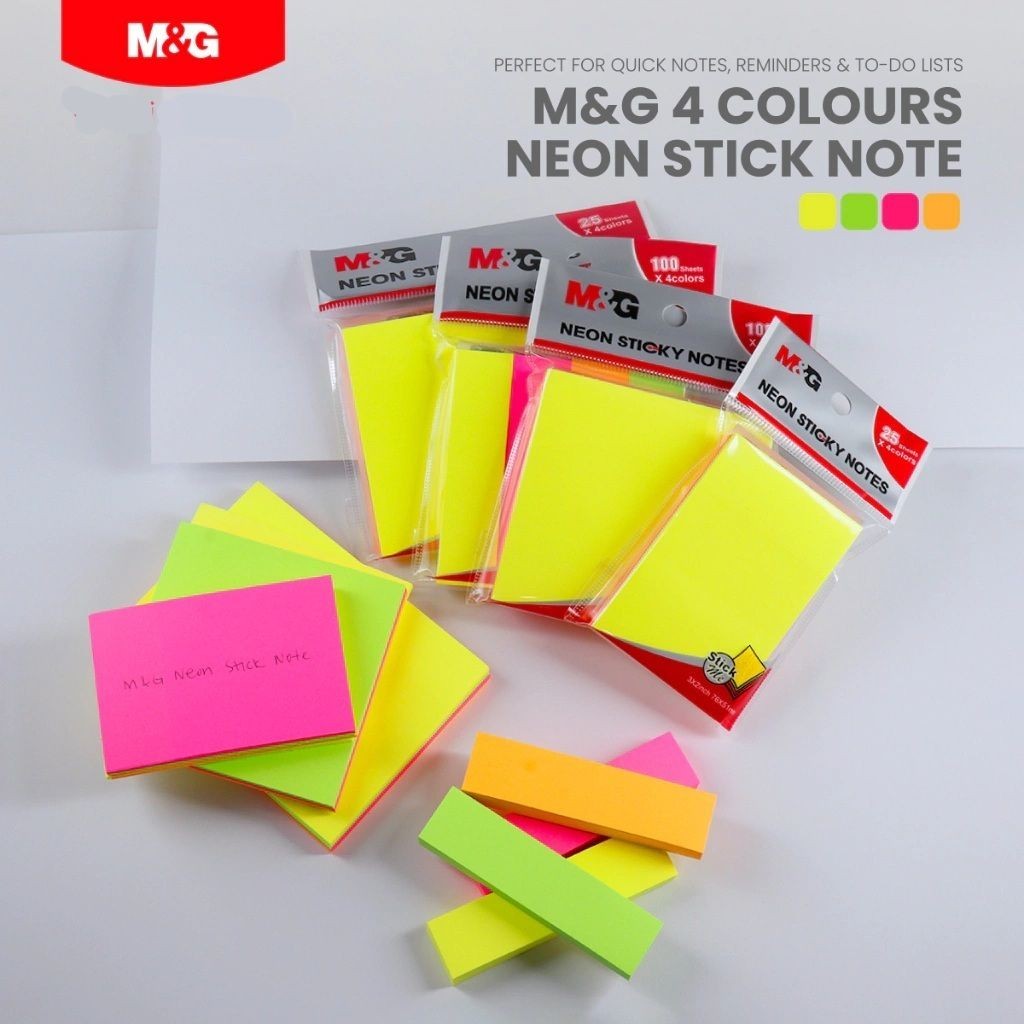 M&G Stick On Sticky Note 2x3 3x3 4color Pastel / Neon | Shopee Malaysia
