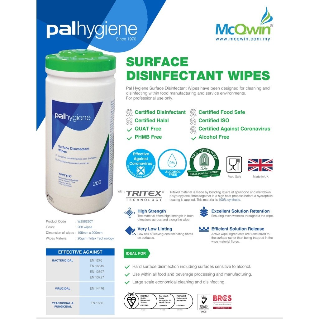 PAL 200pcs Halal Disinfectant Wipes Alcohol / Non-Alcohol, Made in UK ...