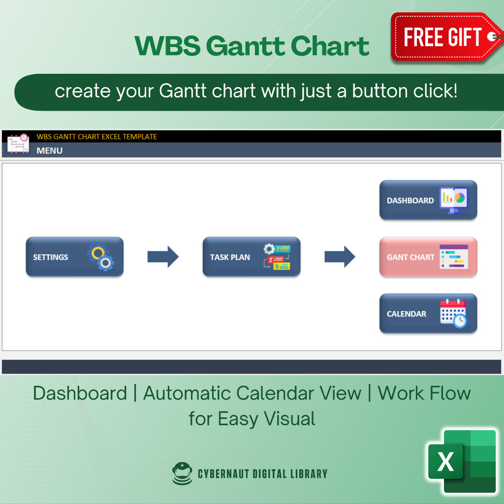 JGD Excel Template - Automated WBS Gantt Chart Generator (Free 12-in-1 Bundle Excel Course Books ...