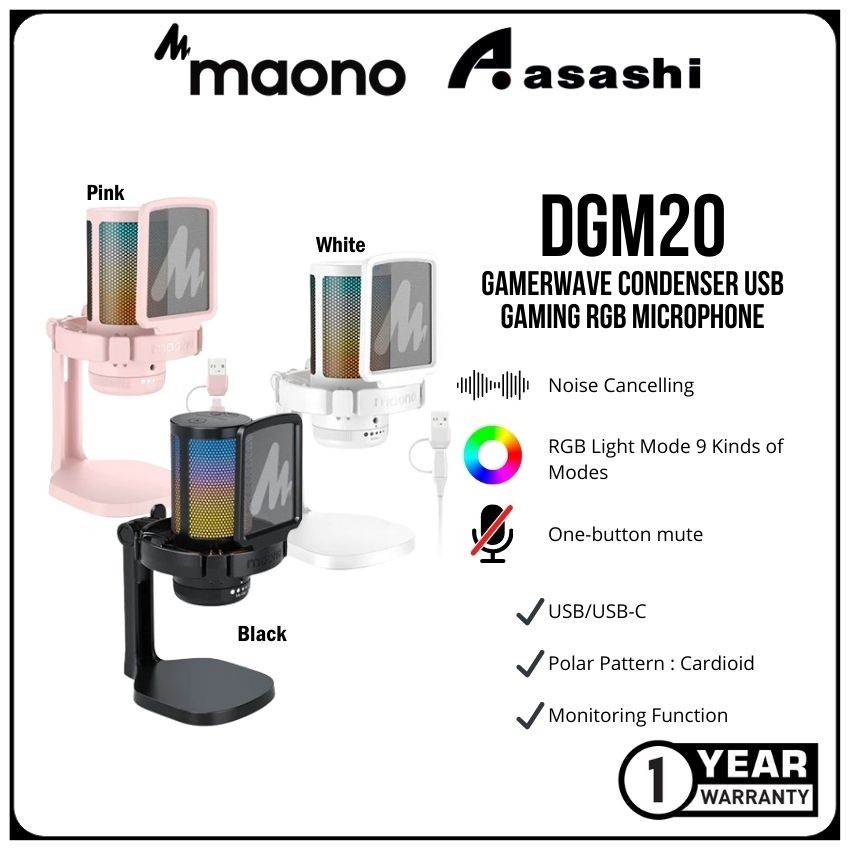 Maono DGM20 USB Microphone RGB Gaming USB Condenser Mic Noise Cancel ...