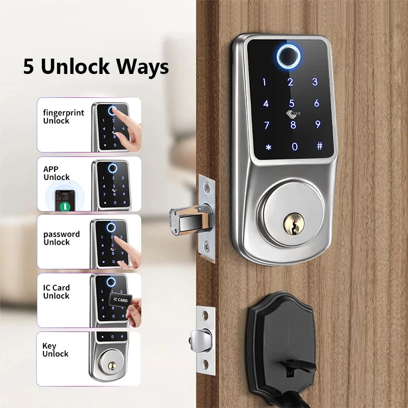 Smart APP Electronic Deadbolt Lock Fingerprint RFID Card Password Code ...