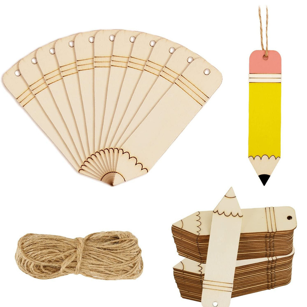 10Pcs New Wooden Blank Pencil Shaped Bookmark DIY Unfinished Hollowed ...