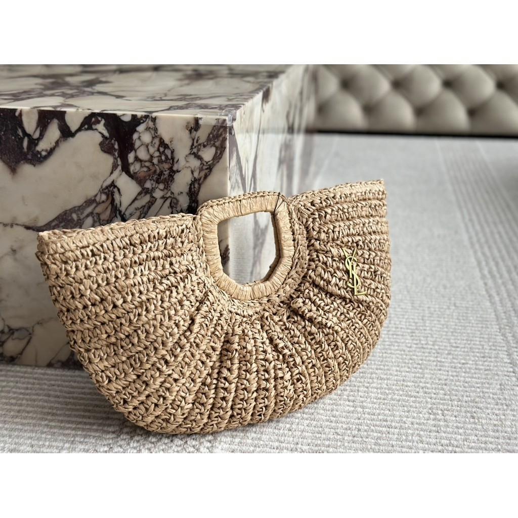Y New Grass Weaving Cabbage Basket Logo Handbag Leather Shoulder Strap ...