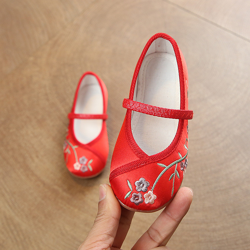 Fashion Hanfu Shoe for Kids Girls Red Flower Cloth Shoes Old ...