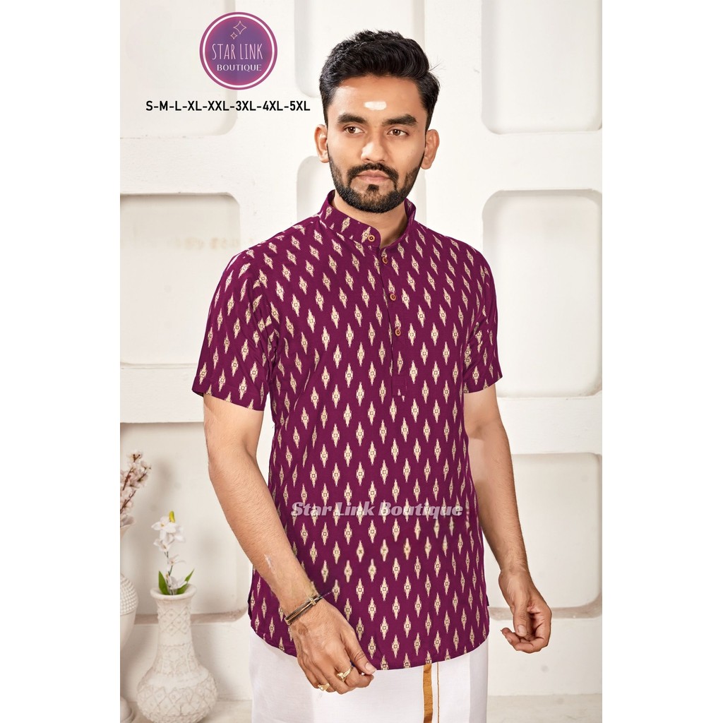 Jippa Rayon Gold Printed Mens Shirts Short Kurta | Shopee Malaysia