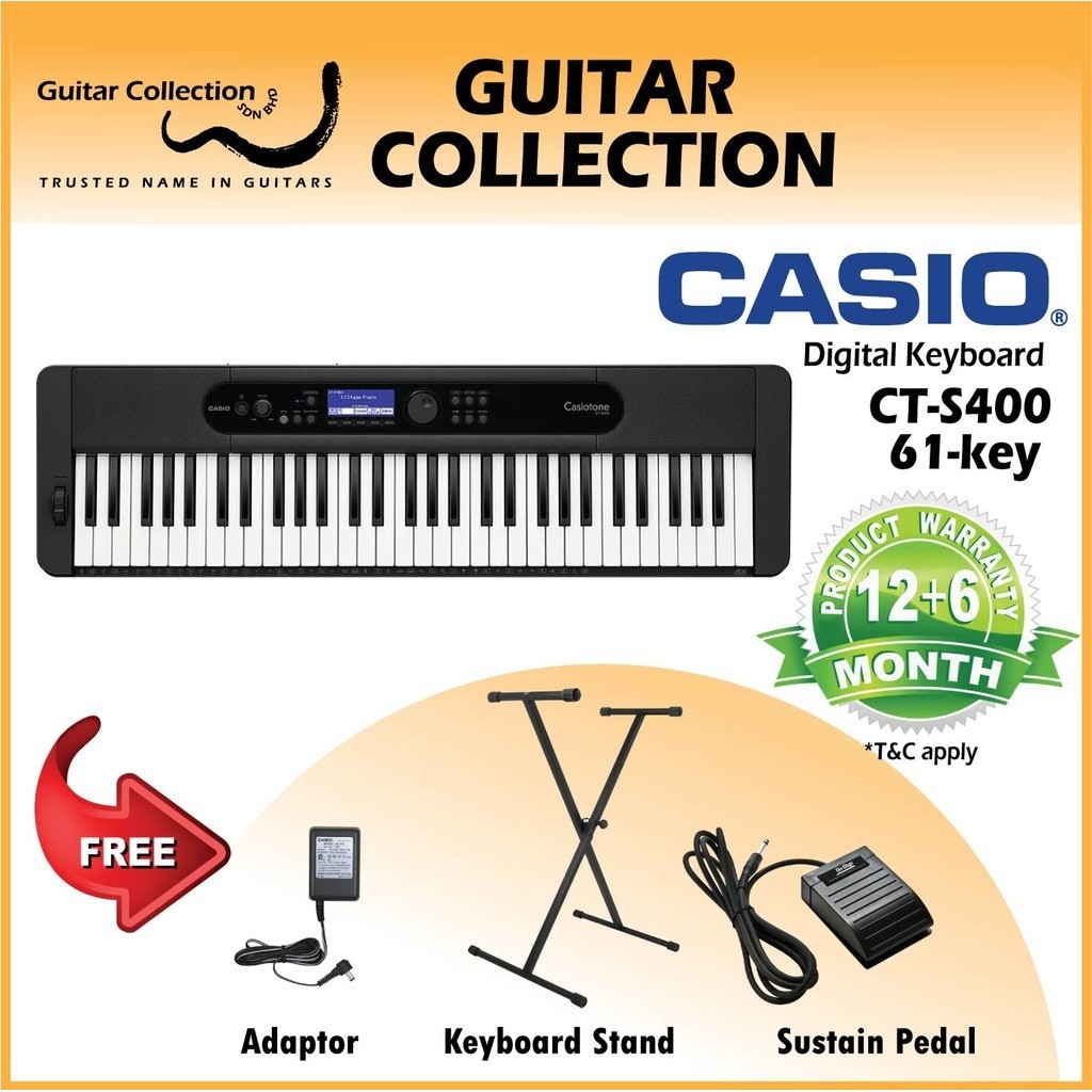 Casio Casiotone CT-S400 | 61 Keys Keyboard | Free Adaptor, Stand, & Sustain Pedal (Black) (CT ...