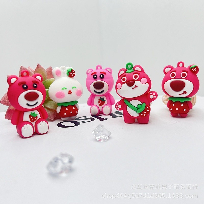 Lotso Strawberry Bear Character Keychain, 5cm High Soft Glue, Cute and ...