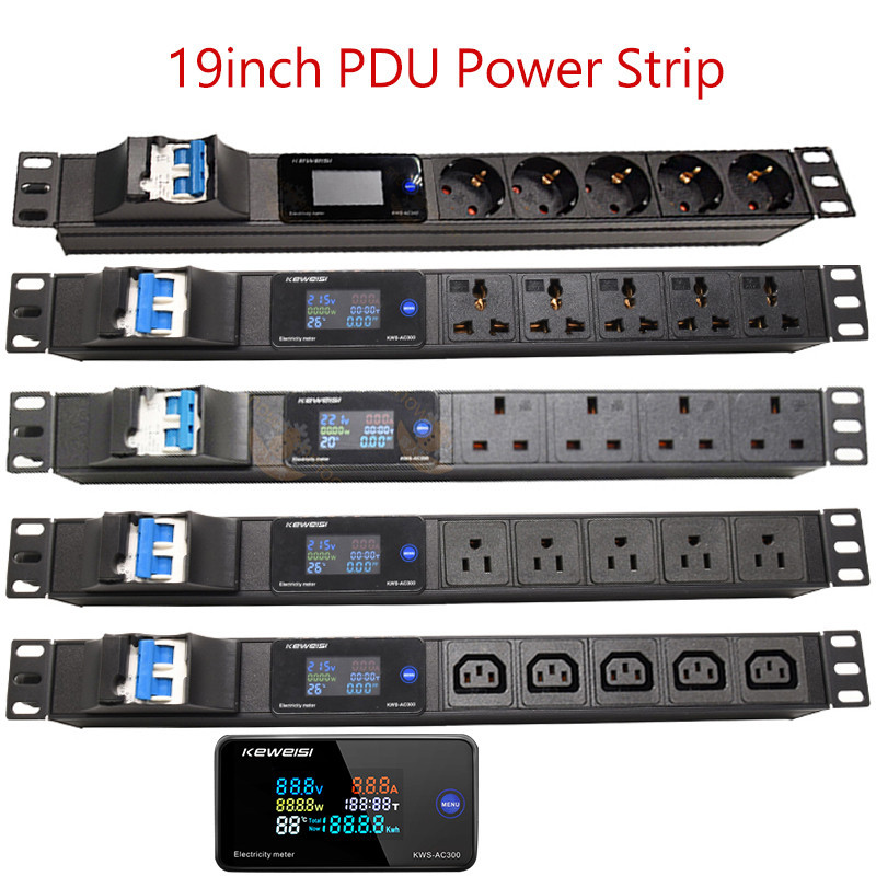 19Inch Cabinet Rack PDU Power Strip EU/US/UK C13/Universal Outlet Digital Voltmeter Ammeter ...