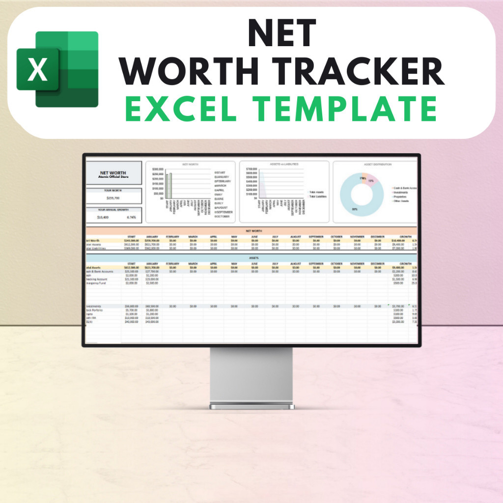 JGD INSTANT Net Worth Tracker Excel Template : Net Worth Dashboard ...