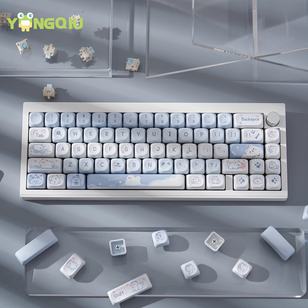 YONGQIU MOA Carton Blue Cat Keycaps set PBT 88 Keys for Gateron MX ...