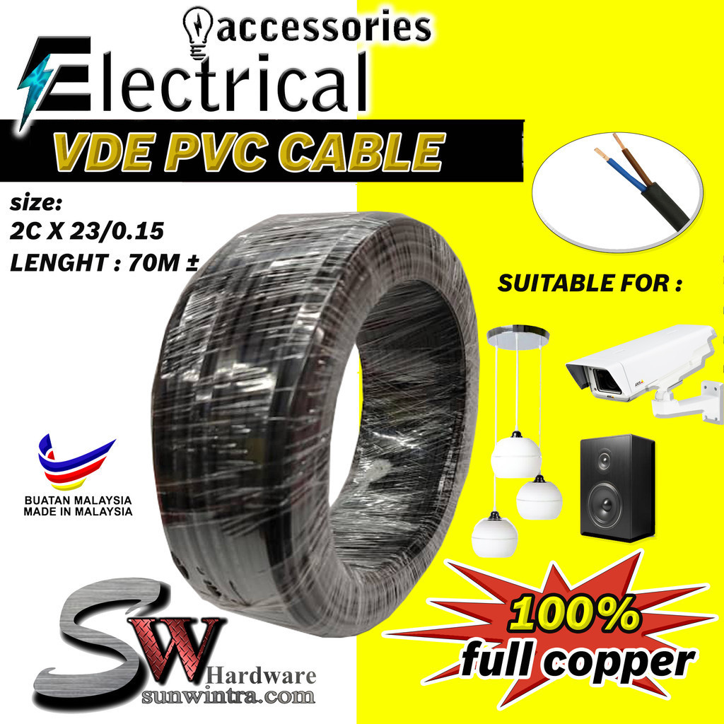 SW HARDWARE VDE Full Copper 2 Core 23/0.15 Cable 700m Black Wire ...