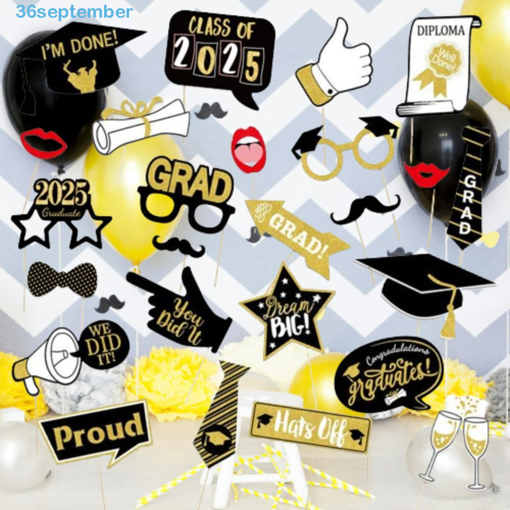 SEPTEMBER 25pcs Graduation Photography Props, Congratulation Black Gold ...