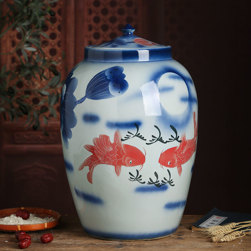Tong beras balang beras tembikar rumah tangga Jingdezhen 30 kg 50 kg ...
