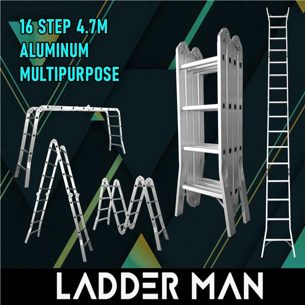 WB47 16 STEP MULTIPURPOSE ALUMINIUM LADDER WIDER BASE | Shopee Malaysia