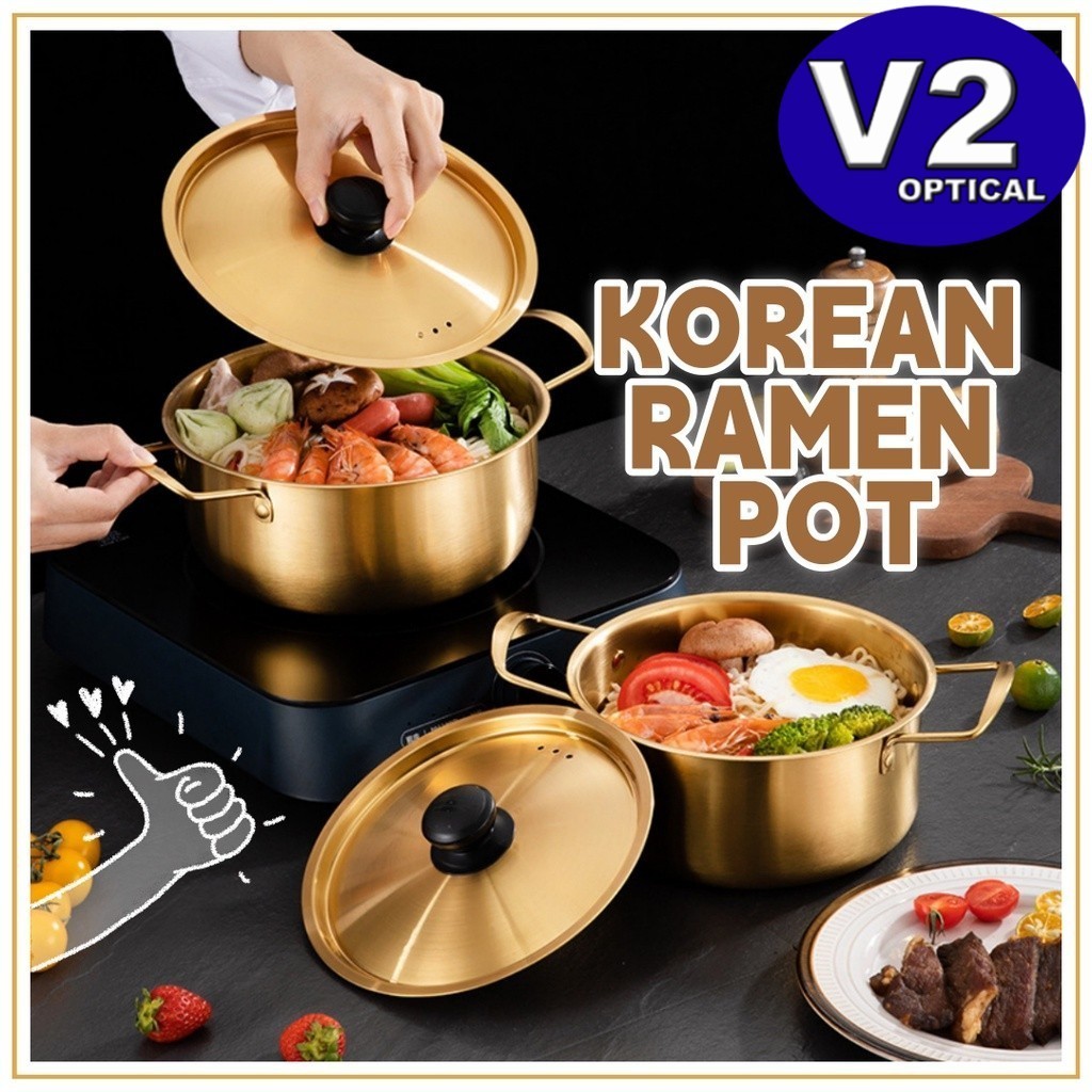 Korean Style Gold Noodle Pot Ramen Bowl Hotpot With Lid Double Handle ...