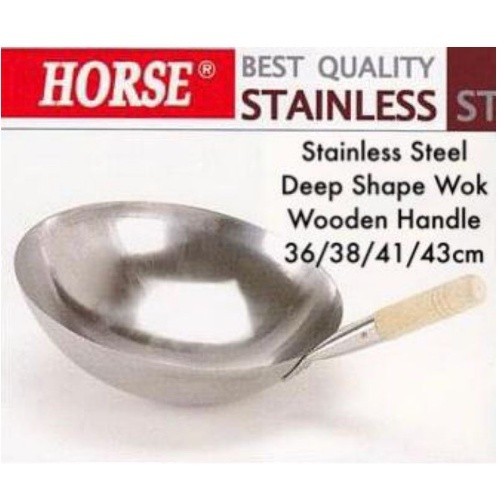 HORSE BRAND Stainless Steel Deep Shape Wok/Kuali (36~43cm) /Kuali ...