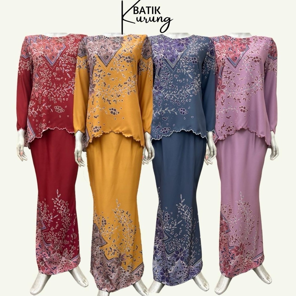 L00072 Kurung Batik Fishtail Style With Embroidery + Manik Tabur + Kain Duyung Size 38-52 ...