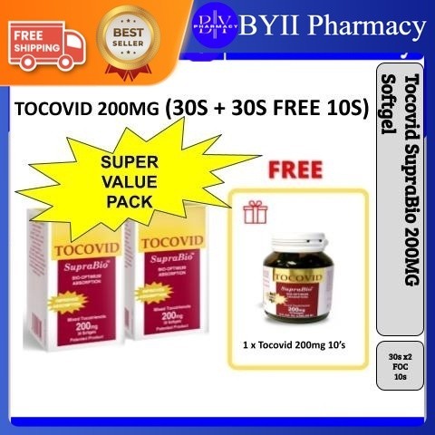 [SUPER VALUE PACK] Tocovid SupraBio [Exp : 06/2026] 200mg 30sX2 foc 10S ...