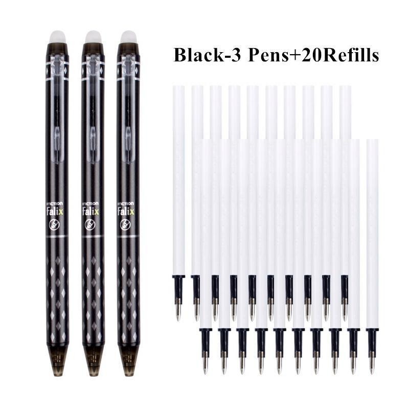 Erasable Gel Pen Set 0.5mm Black Blue Press Erasable Refill Replaceable ...