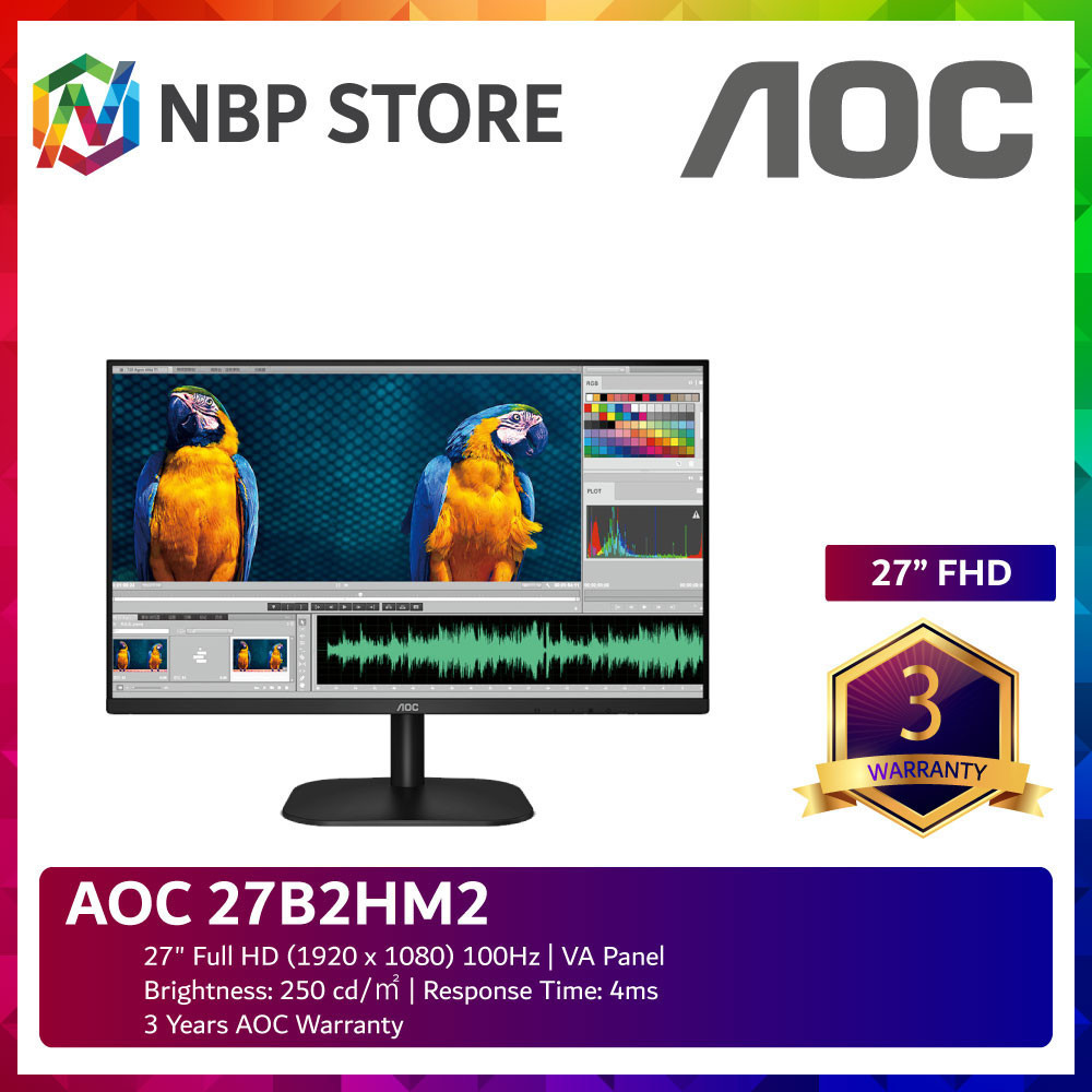 AOC 27B2HM2 27" FHD VA 100Hz Frameless Slim Monitor ( HDMI, 3 Yrs ...