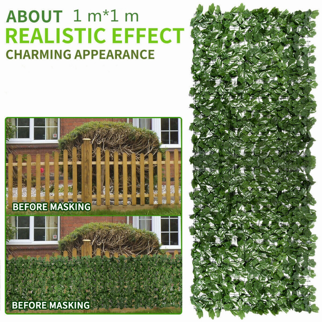 1M Garden Fence Panel Artificial Ivy Leaf Hedge Privacy Screening Roll ...