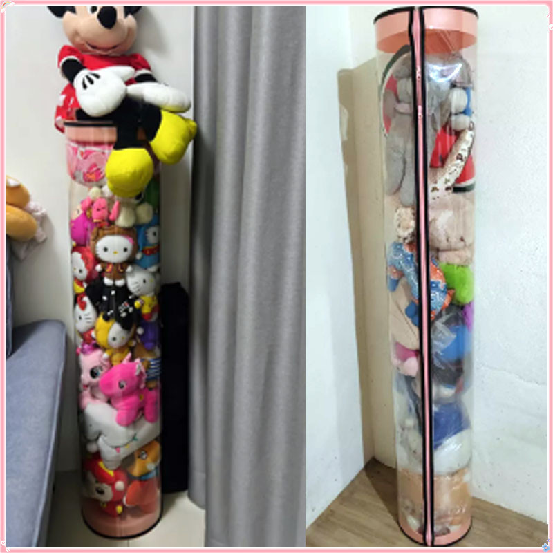 Upgraded Zipper Doll Storage Bucket Tube Transparent Storage Box Plush ...