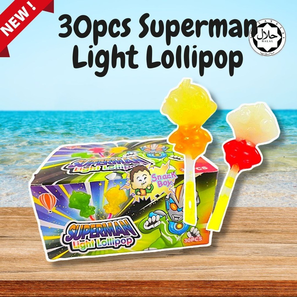 30pcs KHY Superman Light Lollipop hard candy with light stick Fruits ...