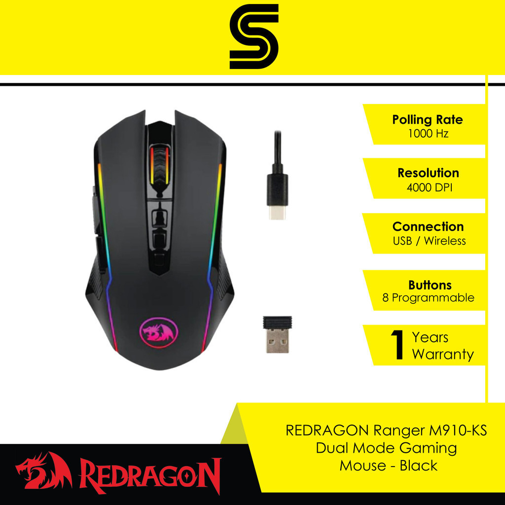 REDRAGON M910-KS Ranger Dual Mode Gaming Mouse - Black | Shopee Malaysia