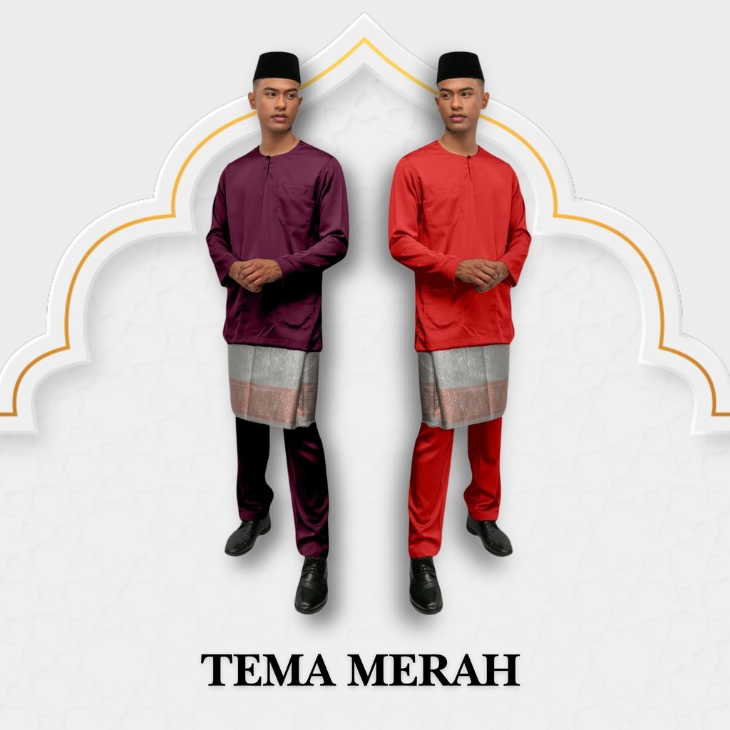(Free Sampin) Tema Merah (Red) - Teluk Belanga Moden Fit Baju Melayu ...
