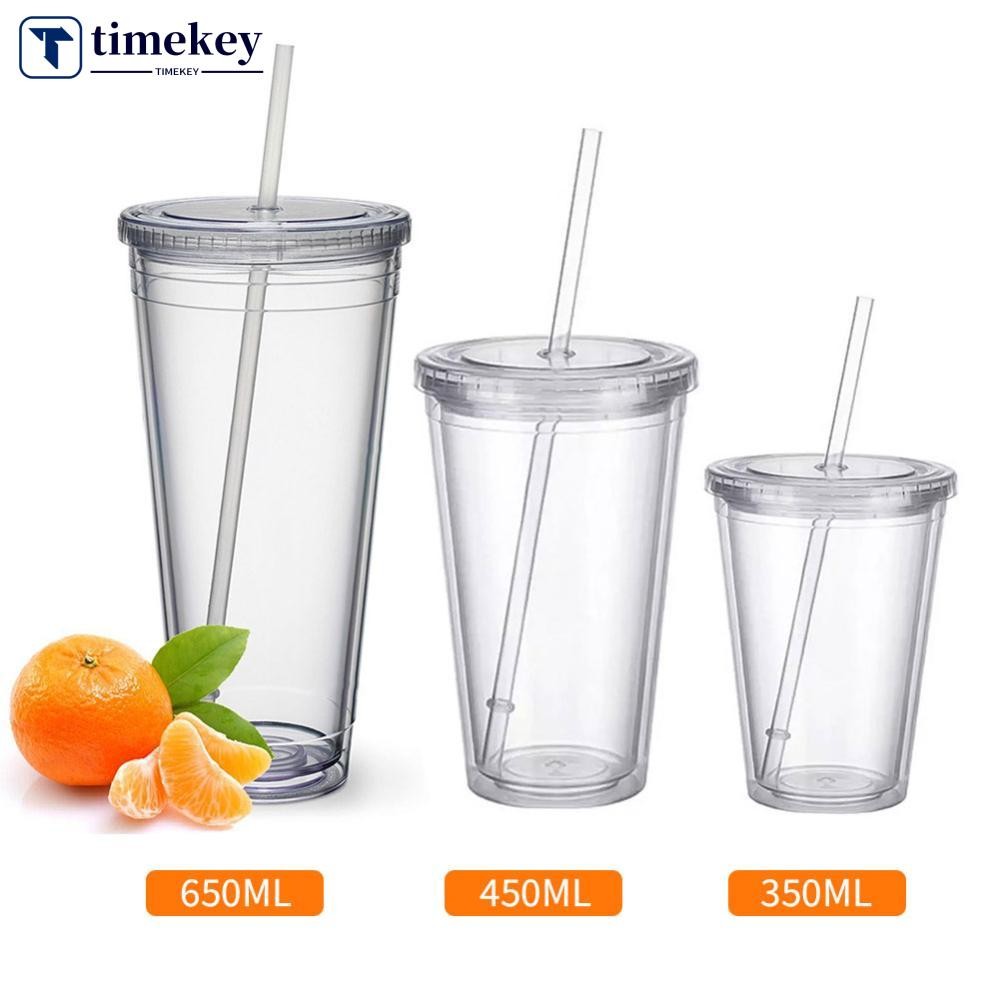 TIMEKEY 350ml/450ml/650ml Clear Tumbler With Straw Reusable Transparent ...