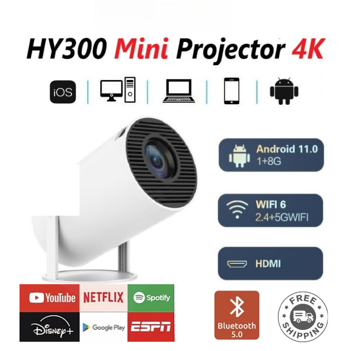 HY300 Projector Android 11.0 Portable Projector Ultra HD 1080P LCD ...