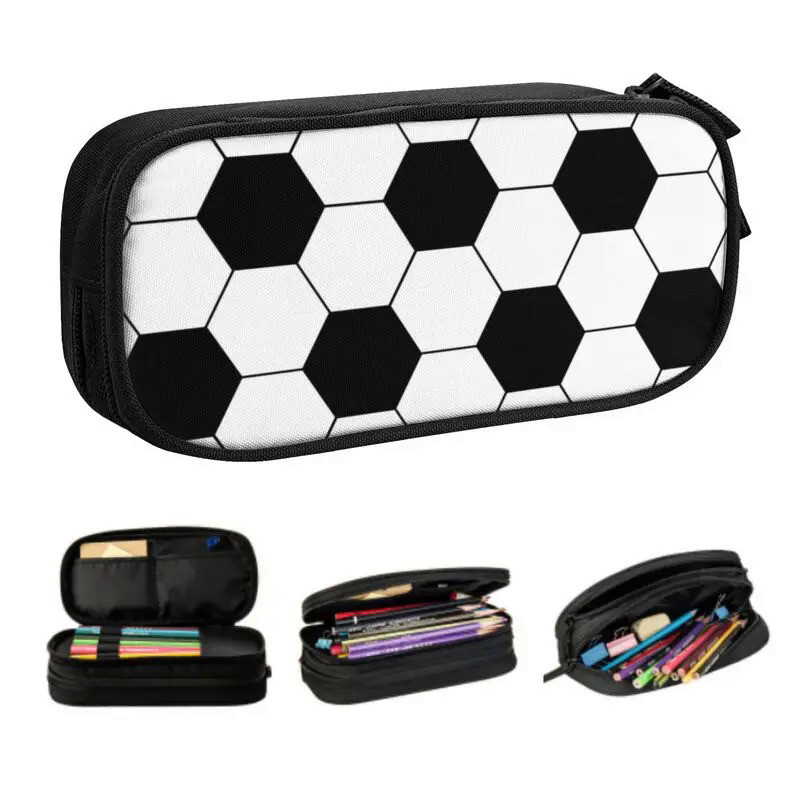 Cute Football Pattern Hexagonal Pencil Case for Girl Boy Large Capacity ...