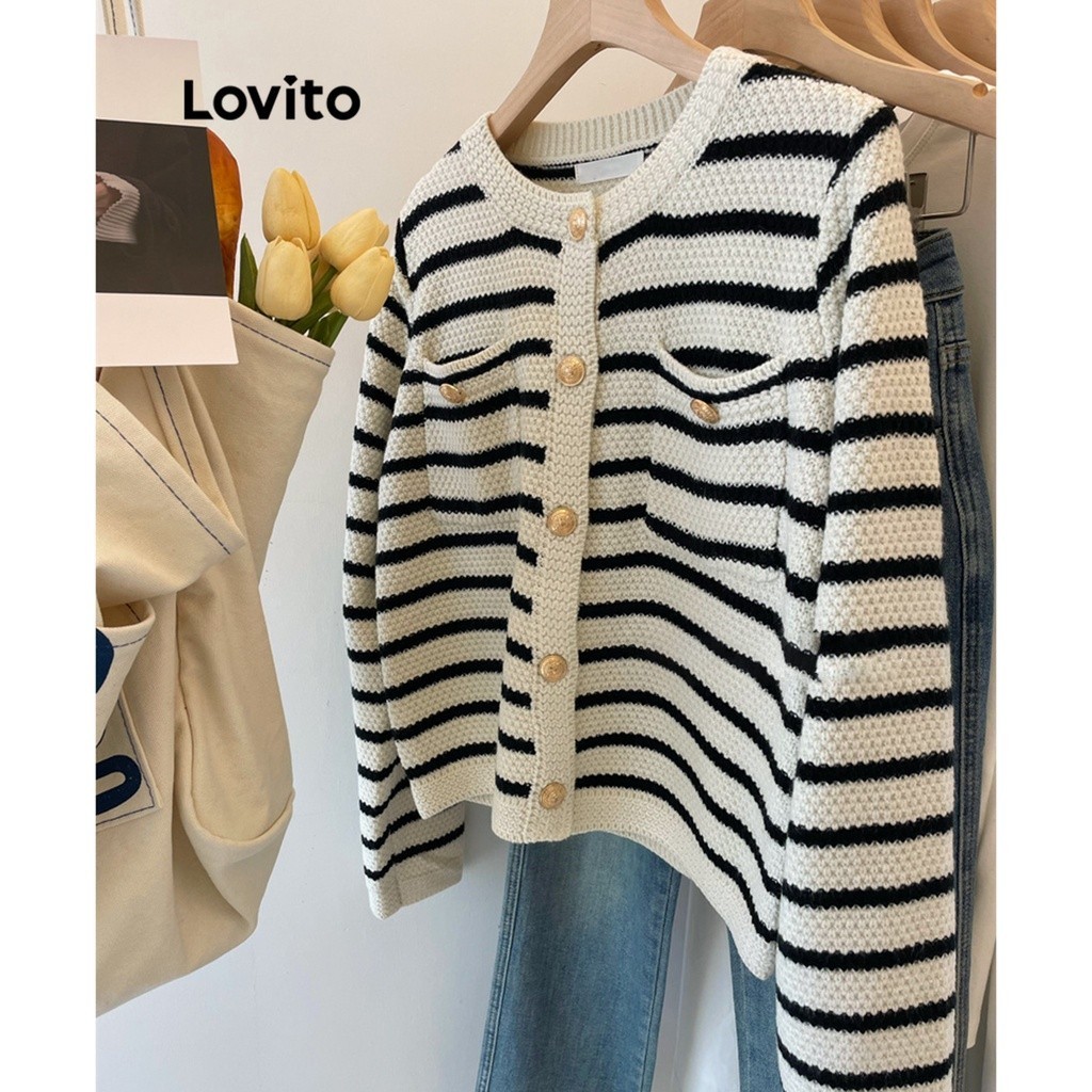Lovito Casual Striped Button Front Cardigans for Women LNE19159 (Multi ...