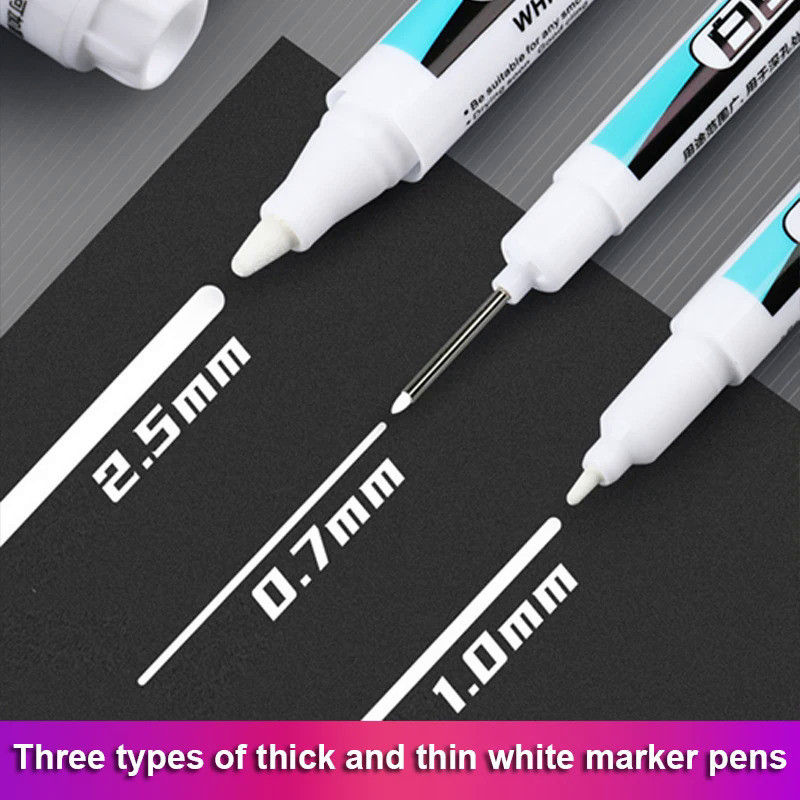 0.7/1.0/2.5MM White Permanent Marker Pens 1/3Pcs Paint Markers For Wood ...
