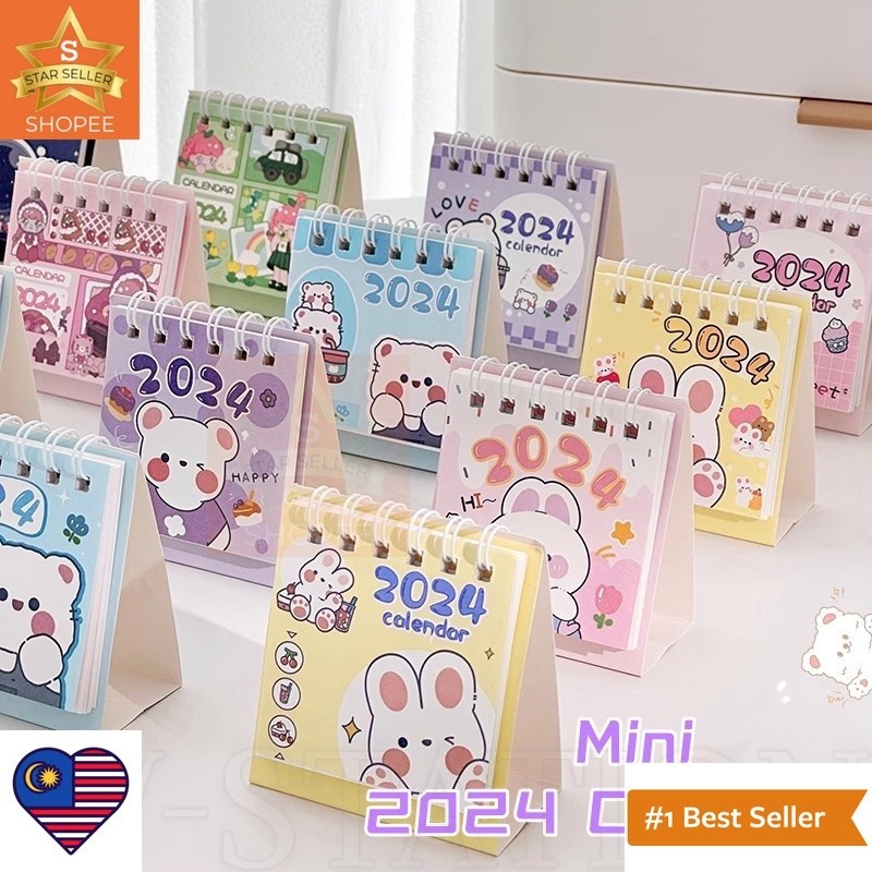 (MW)Kawaii Desk Calendar 2024 Cute Desktop Paper Simple Calendar Daily ...