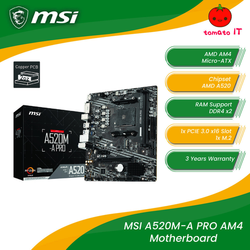 MSI A520M-A PRO Micro ATX AM4 Motherboard Ryzen Processors Combo ...