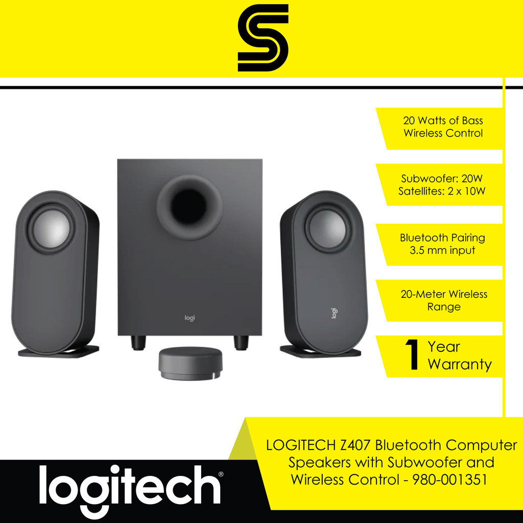 LOGITECH Z407 Bluetooth Computer Speakers with Subwoofer and Wireless ...